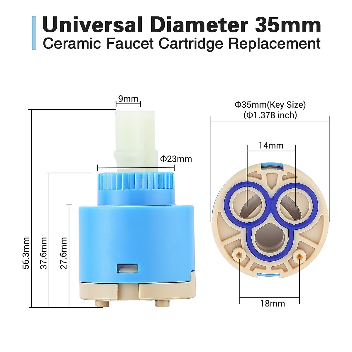 Diameter 35mm Ceramic Faucet Cartridge Replacement, Universal Single Handle Kitchen Basin Shower Faucet Part, Ceramic Faucet Valve