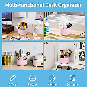 Marbrasse Desk Organizer, 360-Degree Rotating Pen Holder, Desk Organizers and Accessories with 5 Compartments Pencil Organizer, Art Supply Storage Box Caddy for Office, Home(Pink/Purple Random)