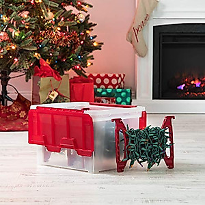 IRIS USA WFB-45LW IRIS Wing-Lid Storage Box with 4 Light Wraps, 3 Pack, Clear/Red, 3 Piece