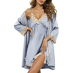 SAPJON Womens Pajama Sets 5PCS Silk Pajamas for women Cute Sleepwear Loungewear Satin Pajamas Sets for Women Soft Grey