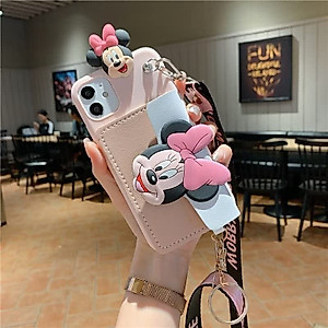 Threesee for iPhone 11 Case,Puppy Mickey Minnie Mouse Cute Cartoon Card Bag Oblique Straddle Rope Soft TPU Women Girls Kids Protective Phone Case for iPhone 11 6.1 inch,Minnie Mouse