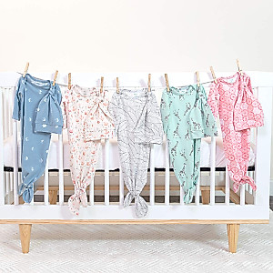 aden + anais Comfort Knit Knotted Newborn Baby Gown and Hat, Super Soft Cotton with Spandex, Infant Gown with Fold Over Mitten Cuffs, 2 Piece Set, 0-3 Months, Blue Moon