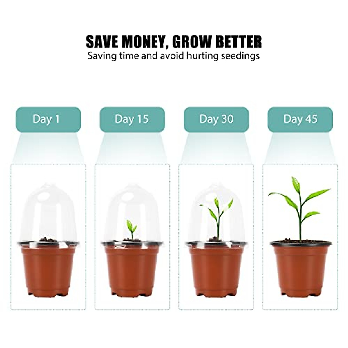 BEWAVE Plant Nursery Pots with Humidity Dome, 100 Sets Indoor Gardening Pot Planting Containers Starter Seed Starting Containers Planters with 100 Pcs Plant Labels, 3.5"