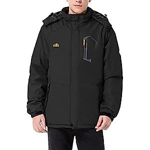 Men's Mountain Waterproof Ski Jacket Windproof Rain Jacket Winter Warm Snow Coat II with Removable Hood U120WCFY028,Black,S
