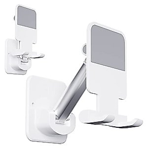 Wall Mount Phone Holder,WUZMINR Phone Wall Mount,Extendable Adjustable Cellphone Stand for Desk Mirror Bathroom Bedroom Kitchen Office,Compatible with iPhone Or Other Smartphones&Tablets (White)