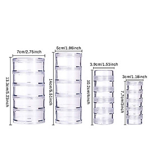BENECREAT Mixed Size Stackable Round Plastic Containers 4 Column(5 Layer/Column) Bead Storage Jars for Beads, Buttons, Crafts and Small Jewelry Findings