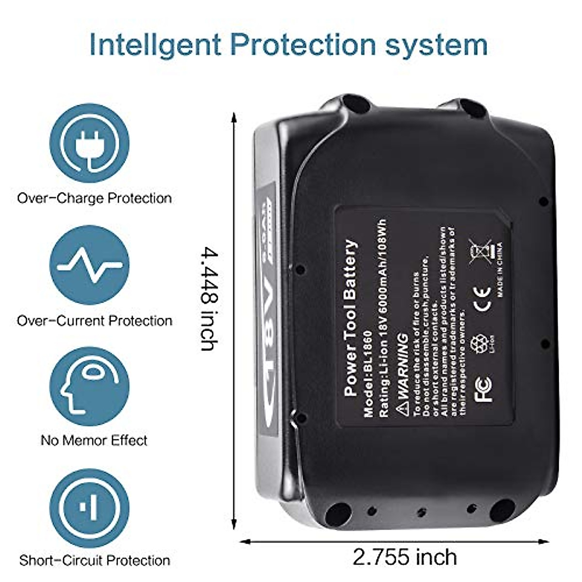 Upgrade 18V 6000mAh BL1860 Battery Replace for Makita BL1860B BL1860B-2 BL1850 BL1850B BL1840 BL1840B BL1830 BL1830B BL1820 BL1815 BL1815B LXT-400 194204-5 Drill Tools with LED Indicator (1Pack)