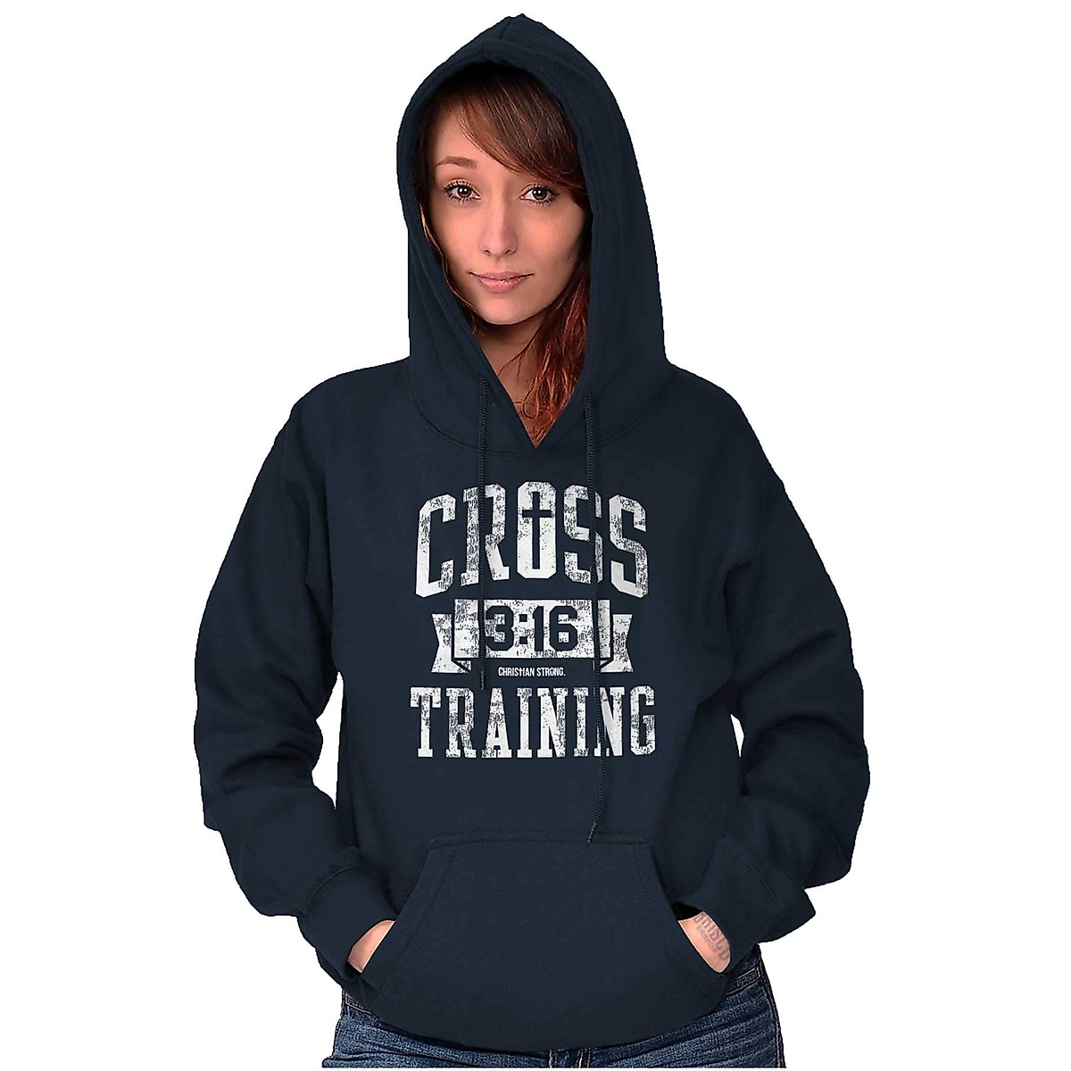 Brisco Brands Cross Training 3:16 Christian Hoodie Sweatshirt Women Men Navy