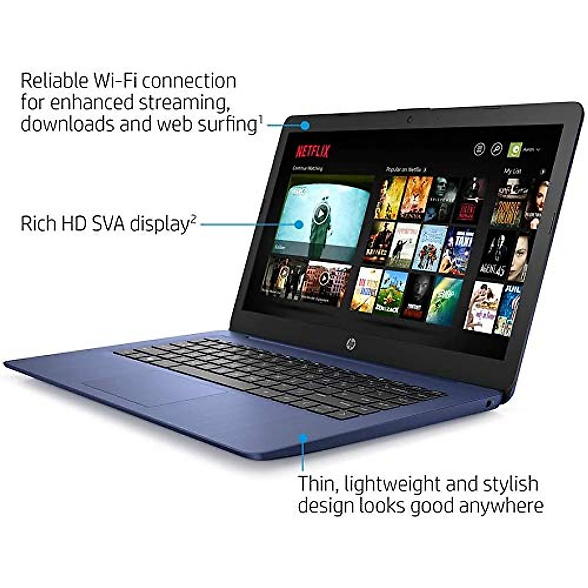 2021 Newest HP Stream 14" HD SVA Laptop Computer, Intel Celeron N4000 Processor, 16GB RAM, 320GB Space(64GB eMMC+256GB MSD), Office 365, HDMI, Bluetooth, Windows 10, Blue, AllyFlex MP, Online Class