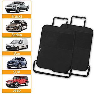 funbliss Duty Kick Mats(2 Pack),Back Seat Protector for Kids,Premium Waterproof Fabric, Reinforced Corners to Prevent Sag,2Reinforced Storage Pockets,Universal Fit,Black