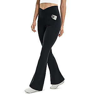 Cicendy Flare Yoga Pants with Pockets for Women,High Waisted V Crossover Bootcut Yoga Leggings Stretchy Casual Workout Pants Black