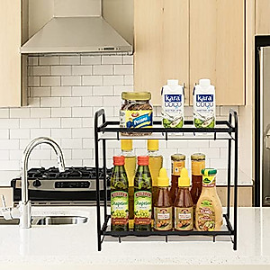 Hihotiner 2 Tier Bathroom Counter Organizer, Premium Sink Organizer Countertop, Kitchen Spice Rack Storage Shelf, Living Room Organization, Dresser Top Vanity Tray, Bedroom Storage, Black