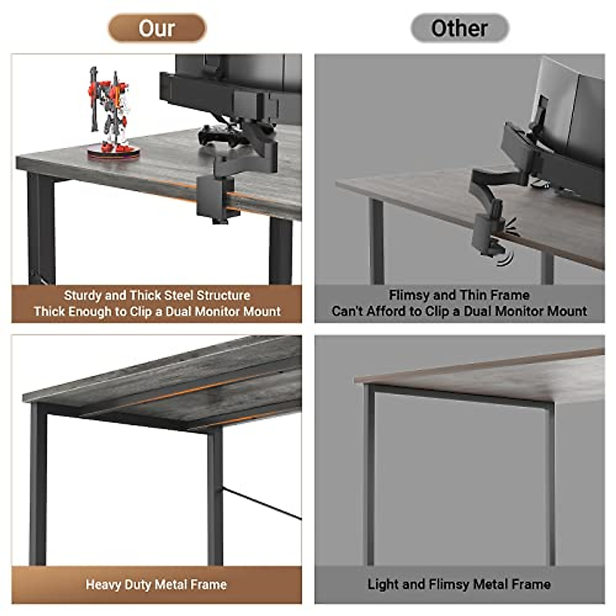 armocity Computer Desk with LED Lights, Gaming Desk with Power Outlet and USB, 40 Reversible Laptop Table with Moveable Monitor Stand, Small Desk for Small Spaces, Office, Gaming Room, Grey and Black