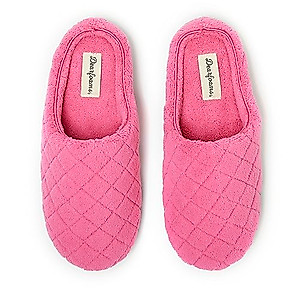 Dearfoams Women's Leslie Washable Memory Foam Terry Clog with Wide Widths Slipper, Paradise Pink, 7-8