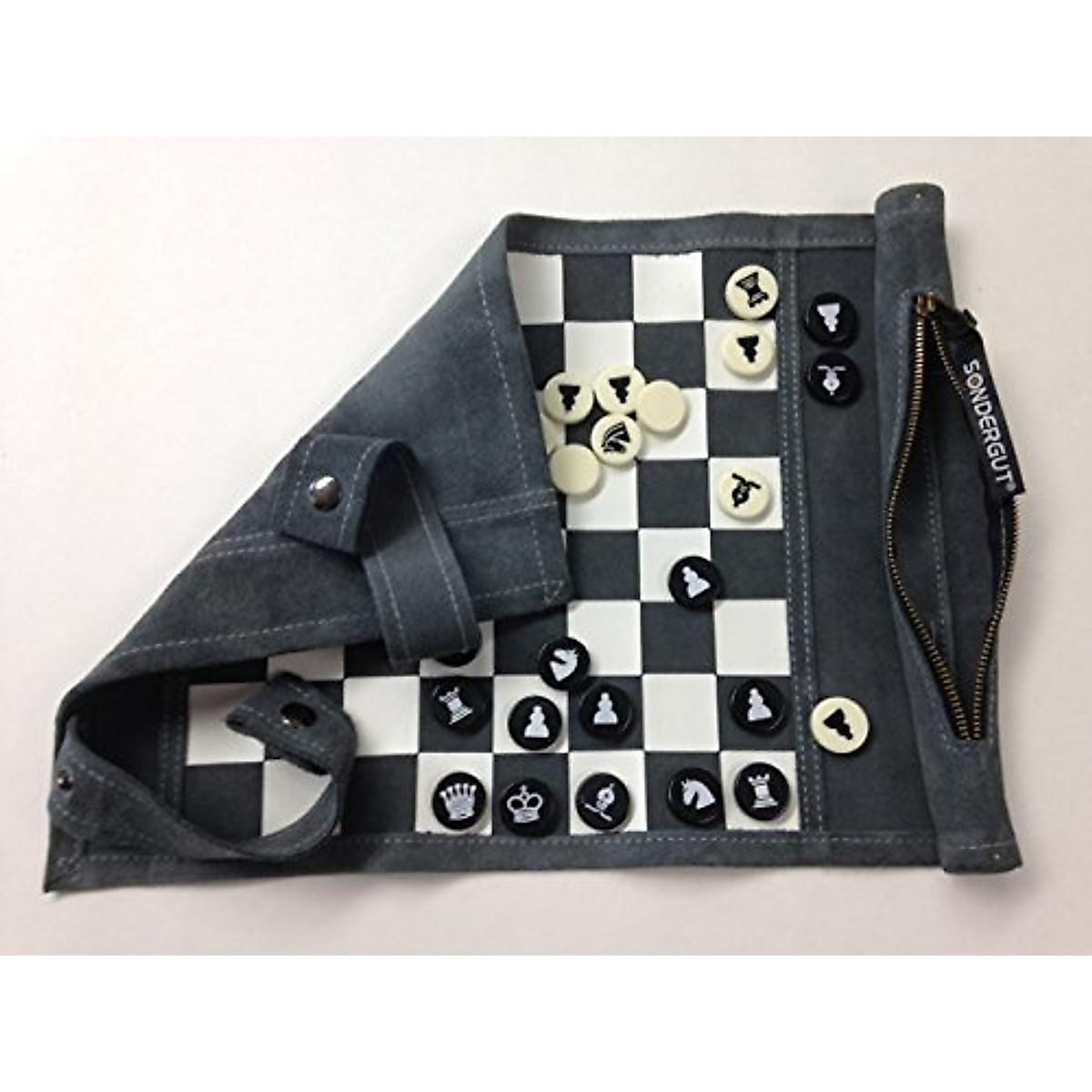 Pitkin Stearns International, Inc. Genuine Leather Roll-Up Travel Game - Chess/Checkers by Sondergut