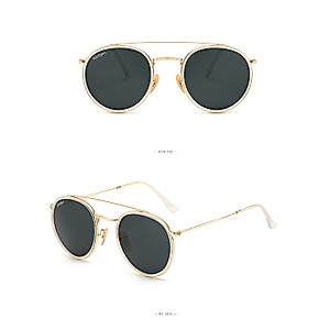 CONRAD RONTGEN Retro Round Sunglasses for Women Men Double Bridge UV400 Protection Gold Frame Black Lens