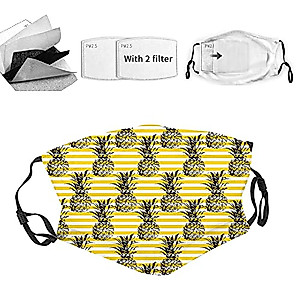 VeJerKK Fruits Fashion Face mask with designs,Modern Pineapple Motif,Reusable Face Mask Balaclava Washable Outdoor Nose Mouth Cover for women men,Yellow White and Black