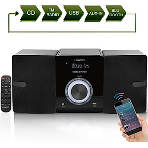 Home CD Stereo Shelf System - 30W Compact Micro Stereo System with CD Player, Bluetooth, FM Radio, Aux-in, USB Playback, 2-Way Music Crisp-Sound, DSP-Tech, Remote Control