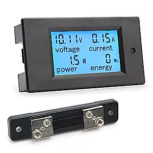 DROK® Small Digital Multimeter, DC 6.5-100V 50A Voltage Amperage Power Energy Meter DC Volt Amp Tester Watt Meter Gauge Monitor LCD Digital Display with Blue Backlight with 50A/75mV Shunt