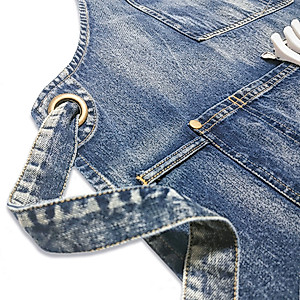 Miiinaps Blue Denim Apron With Pockets - Jean Work Apron for Women and Men, Plus Size Hair Stylist Apron - Washing Style | Adjustable XXL (Denim Blue)