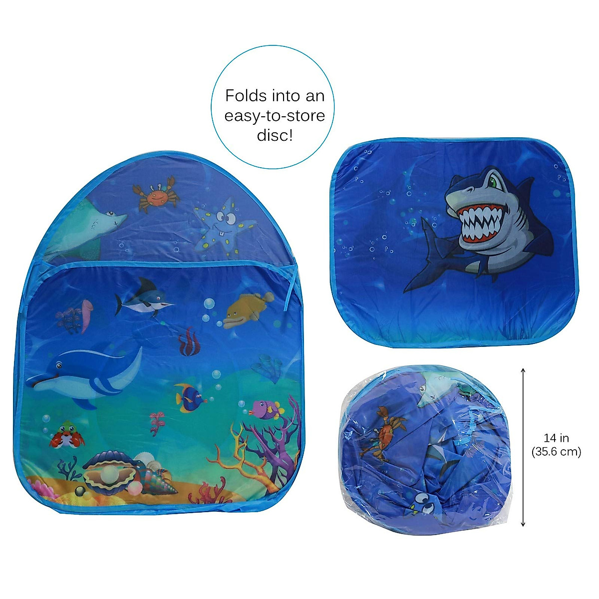 Vokodo Kids Pop Up Tent with Play Pen Area Beach Marine Animal Theme Folding Indoor Outdoor Playhouse Tunnel Pretend Imagination Creative Learning Toy Gift for Preschool Children Boys Girls Toddlers