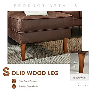 Weaxty 81.55" Sofa Couch, L Shaped Faux Leather Sectional with Chaise Suede Fabric Couch Sofas with Comfortable Cushions for Small Space Living Room Apartment, Right Chaise Dark Brown