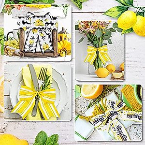 AnyDesign Lemon Wired Edge Ribbon 24 Yards Summer Yellow Lemons Truck Craft Ribbon Buffalo Plaids Farmhouse Fabric Ribbon for Wreath Bow Making DIY Crafts Wrapping Supplies, 4 Roll