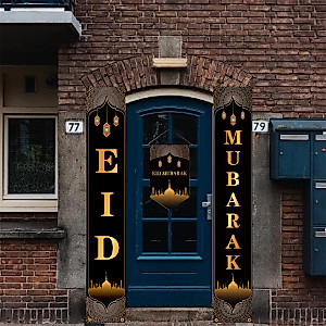 KYMY Ramadan EID Mubarak Decorations Banner,Muslim Ramadan EID Welcome Porch Sign, Islamic Eid Festival Party Decor and Supplies