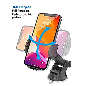 APPS2Car Adjustable Windshield Phone Mount for Car [Quick Extension Long Arm] Suction Cup Cell Phone Holder Compatible with All Smartphones - Easy Clamp Hands-Free Universal