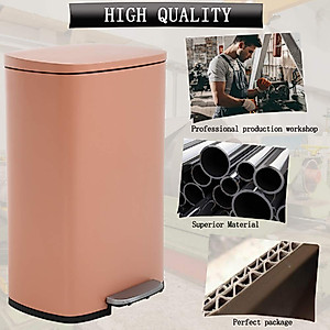 Dkeli Kitchen Trash Can with Soft Slow Lid Pedal Step Trash Can with Removable Plastic Inner Bucket Stainless Steel Garbage Can for Bathroom Kitchen and Office Trash Bin 13 Gallon / 50 Liter, Pink