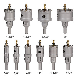 Vearter 10PCS TCT Hole Saw Kit, 5/8''-2'' Carbide Bits Set with Pilot Drill, for Hard Metal, Stainless Steel, Iron, Aluminium, Alloys, Plastics