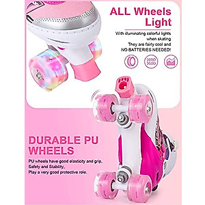 Sowume Adjustable Kids Roller Skates for Girls and Women, All 8 Wheels of Girl's Skates Shine, Safe and Fun Illuminating for Beginner