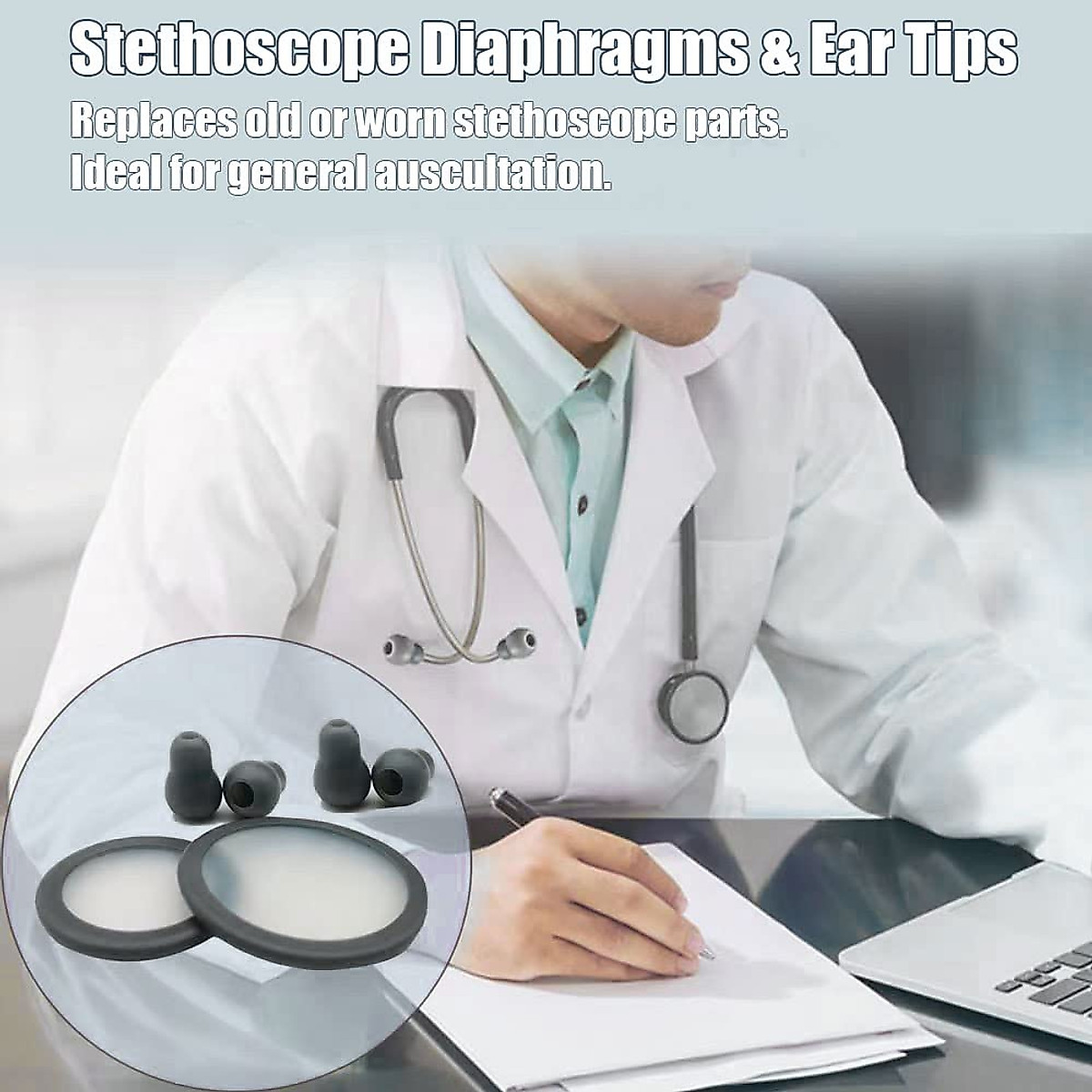 Decaw Stethoscope Replacement Parts Diaphragm and Ear Tips Kit, Adult Pediatric Covers With Silicone Earpieces Repair Accessories Fits Littman Classic Ⅲ 3, Cardiology Ⅲ 3 & Ⅳ 4 Stethoscope（Gray）