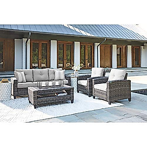 Signature Design by Ashley Cloverbrooke Outdoor Seating Set, Includes Sofa, Coffee Table & 2 Chairs, Gray