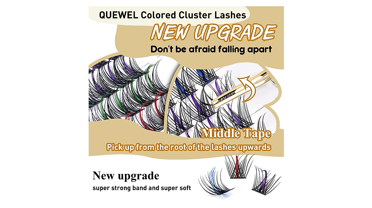 QUEWEL Cluster Lashes 72 Pcs Wide Stem Colored Eyelash Clusters& Lash ...