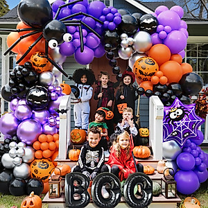 DBKL 176Pcs Halloween Balloon Garland Arch kit with Black Orange Silver Purple Eyes Balloons, Pumpkin Spider Boo Foil Balloons Halloween Party Decorations for Halloween Day Birthday Party Supplies