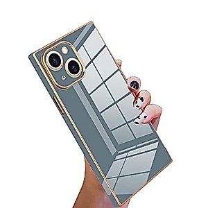 KANGHAR Square Case Compatible with iPhone 13 Women Girls,Luxury Cute Plating Electroplate Design Square Case Full-Body Anti-Scratch Shockproof Bumper Protective Cover (Granny Grey)