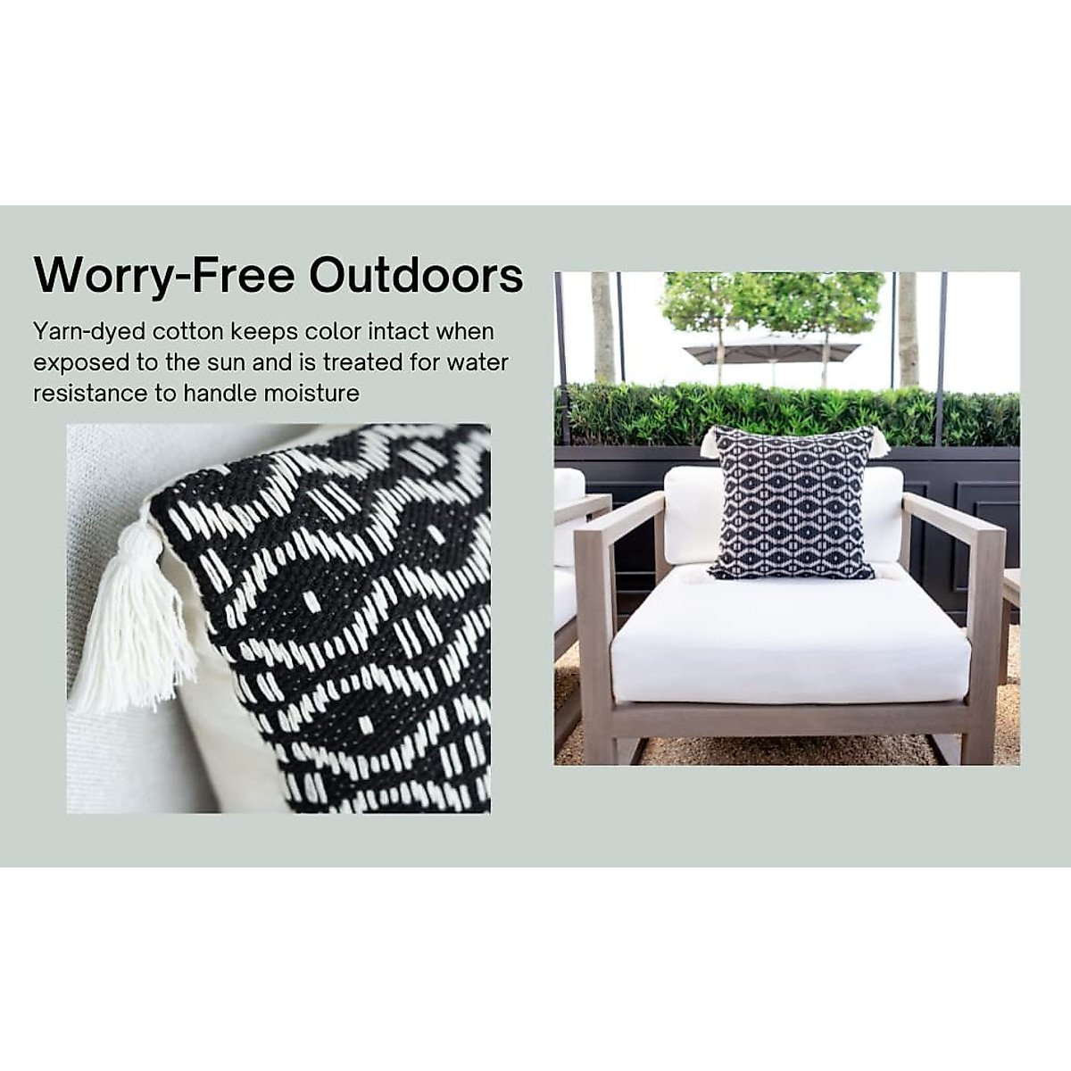 Palm and Porch - Boho Outdoor Pillow Covers - 20x20 Set of 2 - Woven Water Resistant Outdoor Pillows for Patio Furniture - Black and White Outdoor Pillows with Tassels