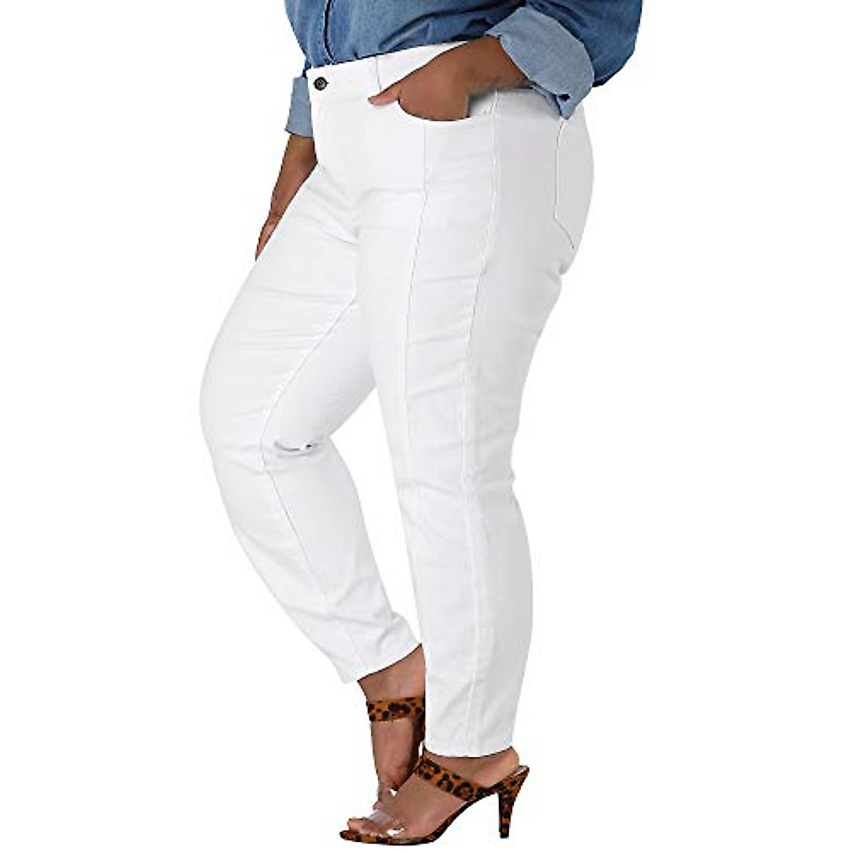 Agnes Orinda Women's Plus Size Mid Rise Stretch Washed Skinny Jeans, Casual Denim Jean Jeggings 2X White