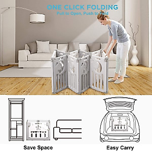 Dripex Baby Playpen, Foldable Playpen for Babies and Toddlers, Adjustable Shape Baby Fence, Safety Play Yard with Gate, Portable Play Area for Indoor or Outdoor (Grey+White,10 Panel)