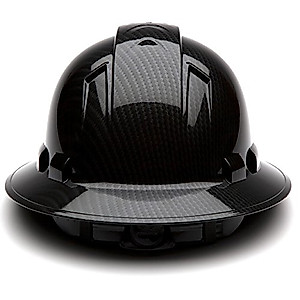 Pyramex Ridgeline Full Brim Hard Hat, 4-Point Ratchet Suspension, Shiny Black Graphite Pattern