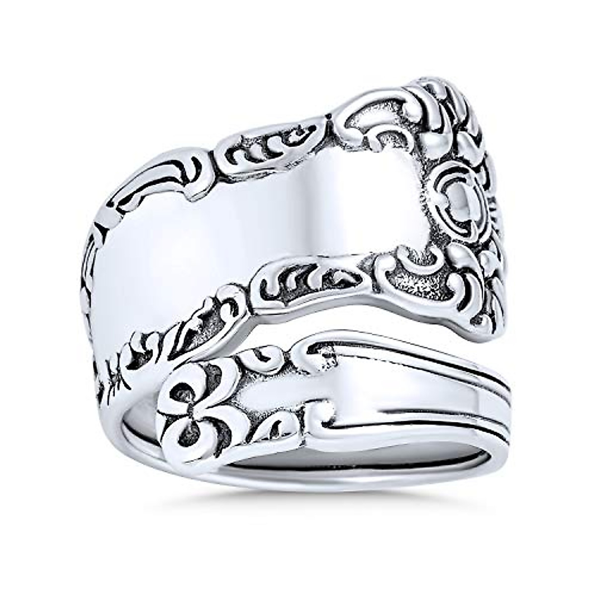 Bling Jewelry Boho Bypass Spoon Band Ring For Women For Men Oxidized .925 Sterling Silver Adjustable