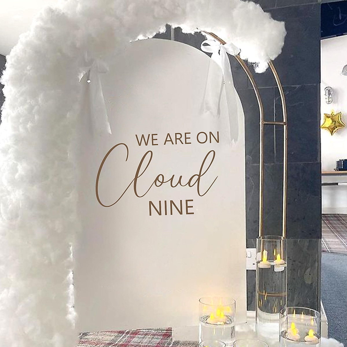 CANTLY We Are On Cloud Nine Wall Decal - Cloud 9 Baby Shower Decorations,Bachelorette Party Decorations, Bride To Be Party Supplies, Cute Baby Shower Decor, Bridal Shower, Engagement Photobooth Backdrop(On Cloud 9 Sticker)