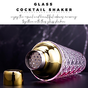 Gbuxska Glass Martini Shaker, 14.2 Oz Martini Shaker with Strainer for Home Use & Bar Cart, (Gold)