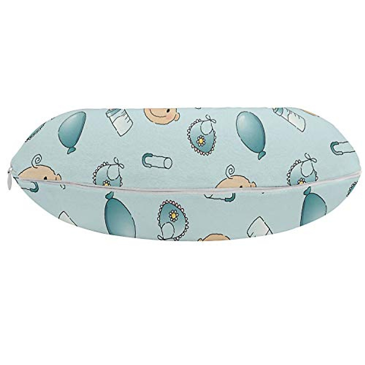 Ambesonne Cartoon Travel Pillow Neck Rest, Head with Balloons Pacifiers and Milk Bottles Inspired Composition, Memory Foam Traveling Accessory for Airplane and Car, 12", Blue Turquoise
