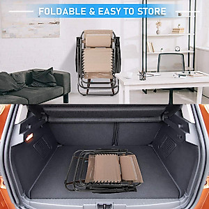 Zero Gravity Chair, 2 Pack Patio Lounge Chair Folding Outdoor Indoor Adjustable Backyard Recliner Chair Chaise with Cup Holder Tray and Canopy Shade for Pool, Beach, Lawn, Deck, Camping - Tan