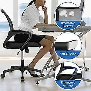 Yaheetech Home Office Modern Desk and Chair Set Computer Desk w/Drawer & Shelves with Ergonomic Mesh Height Adjustable Office Chair
