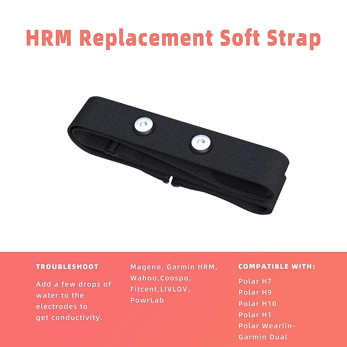 FITCENT Heart Rate Monitor Chest Replacement Strap Compatible with Polar H10 H9 H7, Adjustable Soft HR Belt Work for Polar Heart Rate Sensor (Black)