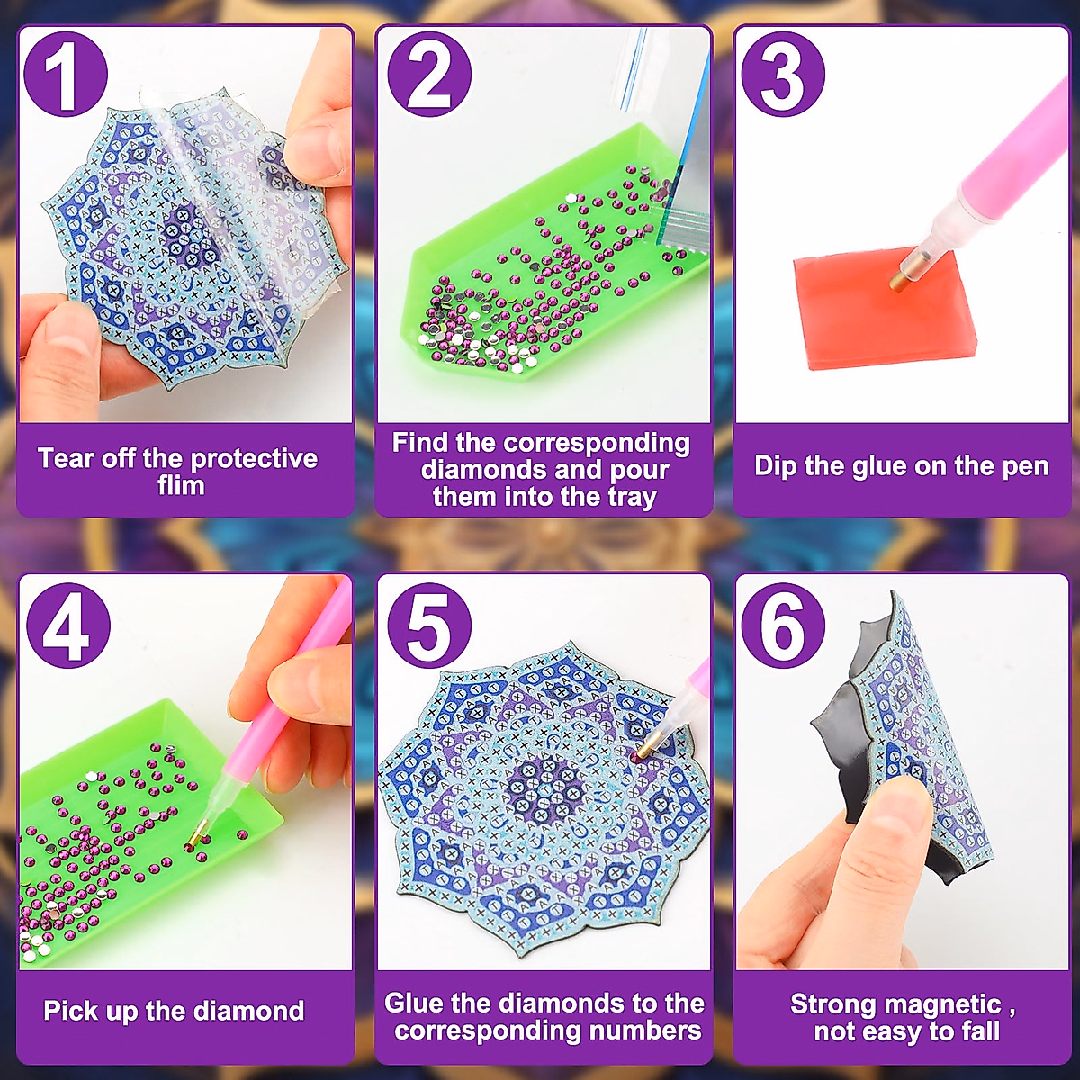 Zonon 12 Pcs Refrigerator Diamond Art Magnets - Easy DIY Kits for Adults - Classic Mandala Home Decors