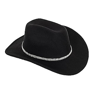 Women Western Rhinestone Cowboy Hat - Classic Bling Diamond Band Decoration Rodeo Fedora Hat(Size:Large)